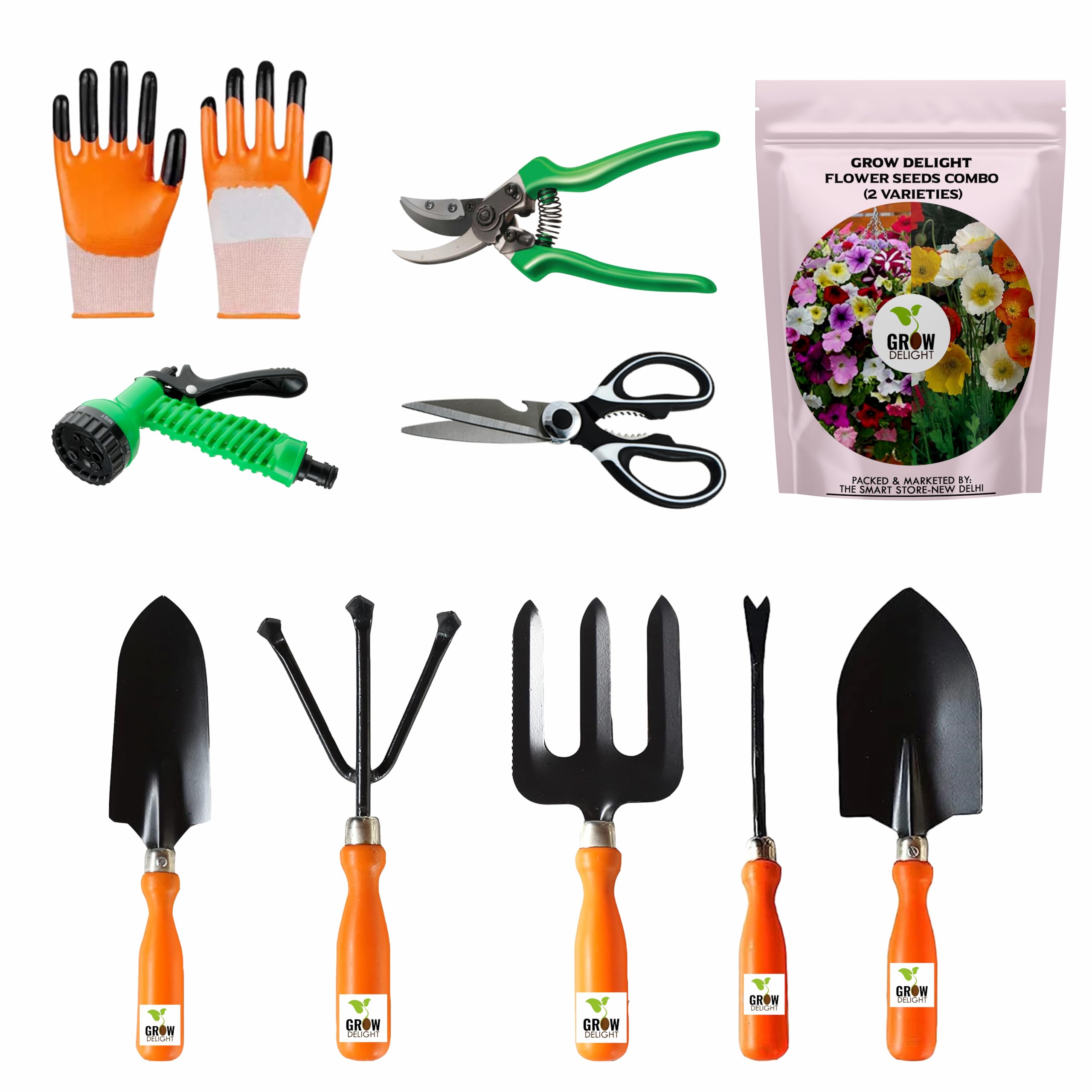 GROW DELIGHT Gardening Tools Kit-10 Pcs (Fork, Cultivator, Big Trowel ...