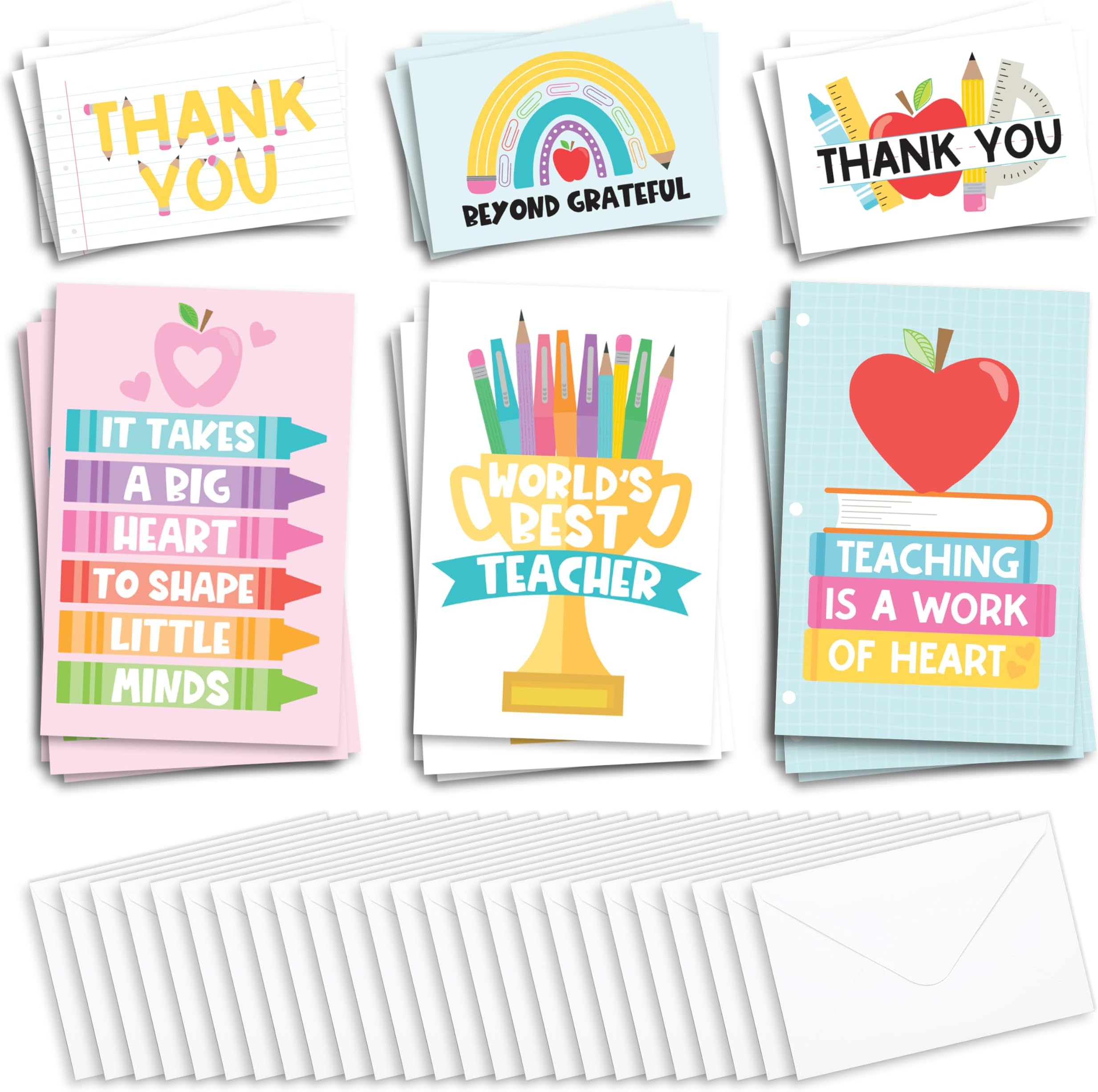 Amazon.com : 24 Colorful Teacher Thank You Cards From Student - Teacher ...