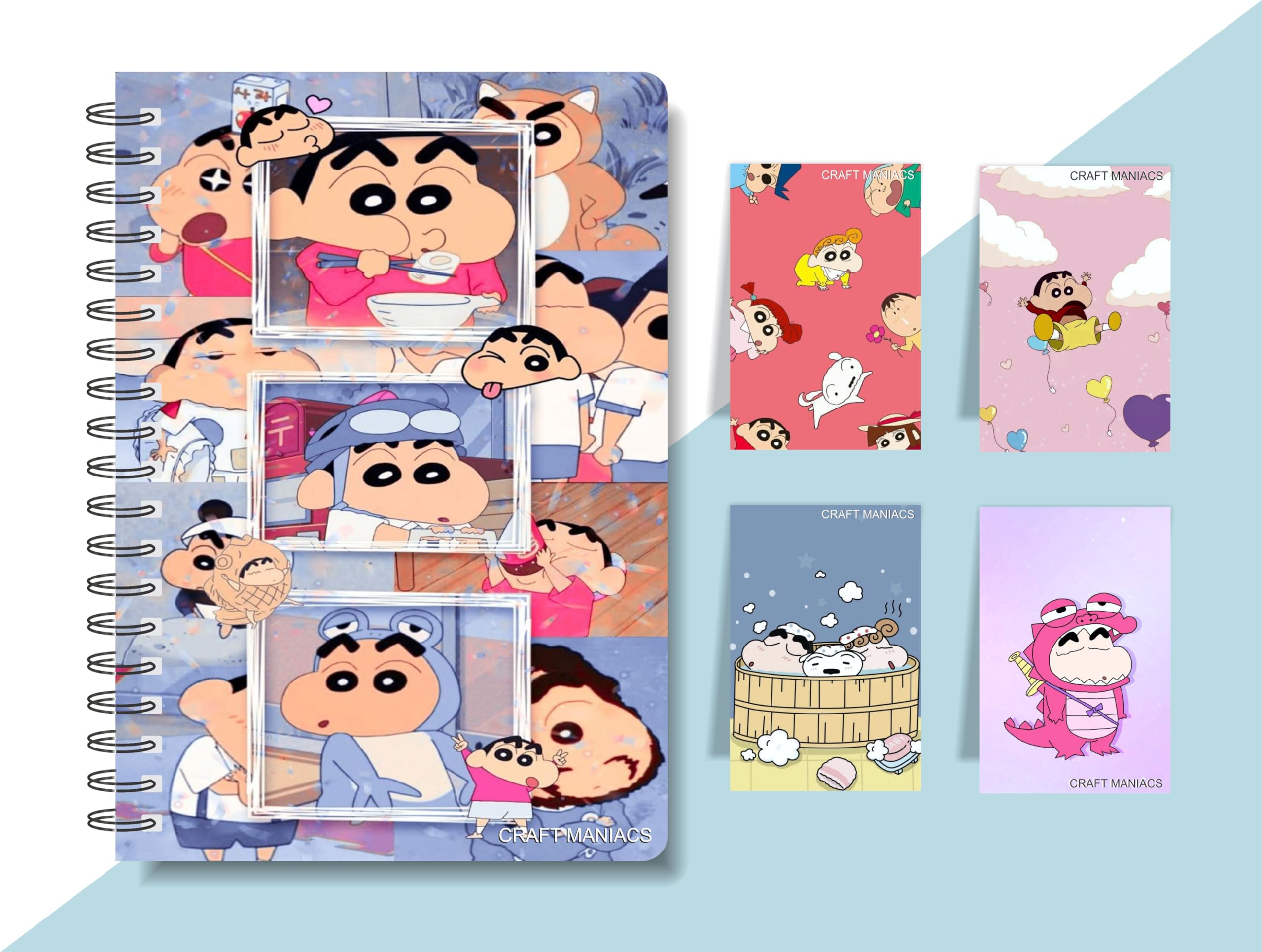 CRAFT MANIACS Shinchan Blue Comic Art A5 Ruled 160 Pages Diary & Set of ...