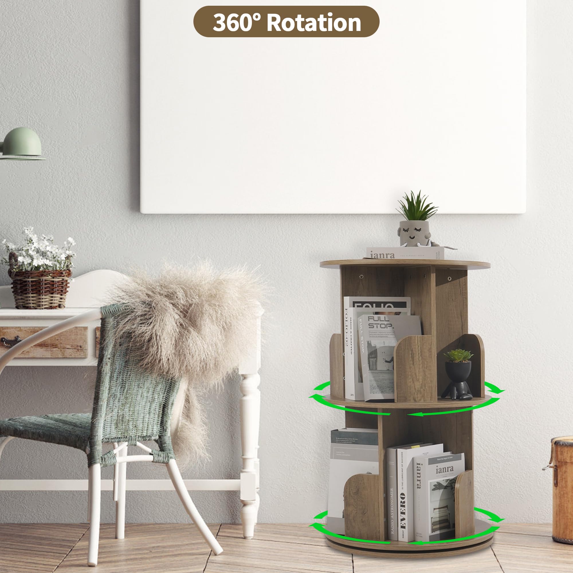 Snapklik.com : Rotating Bookshelf Tower 2 Tier, 360 Display Revolving ...
