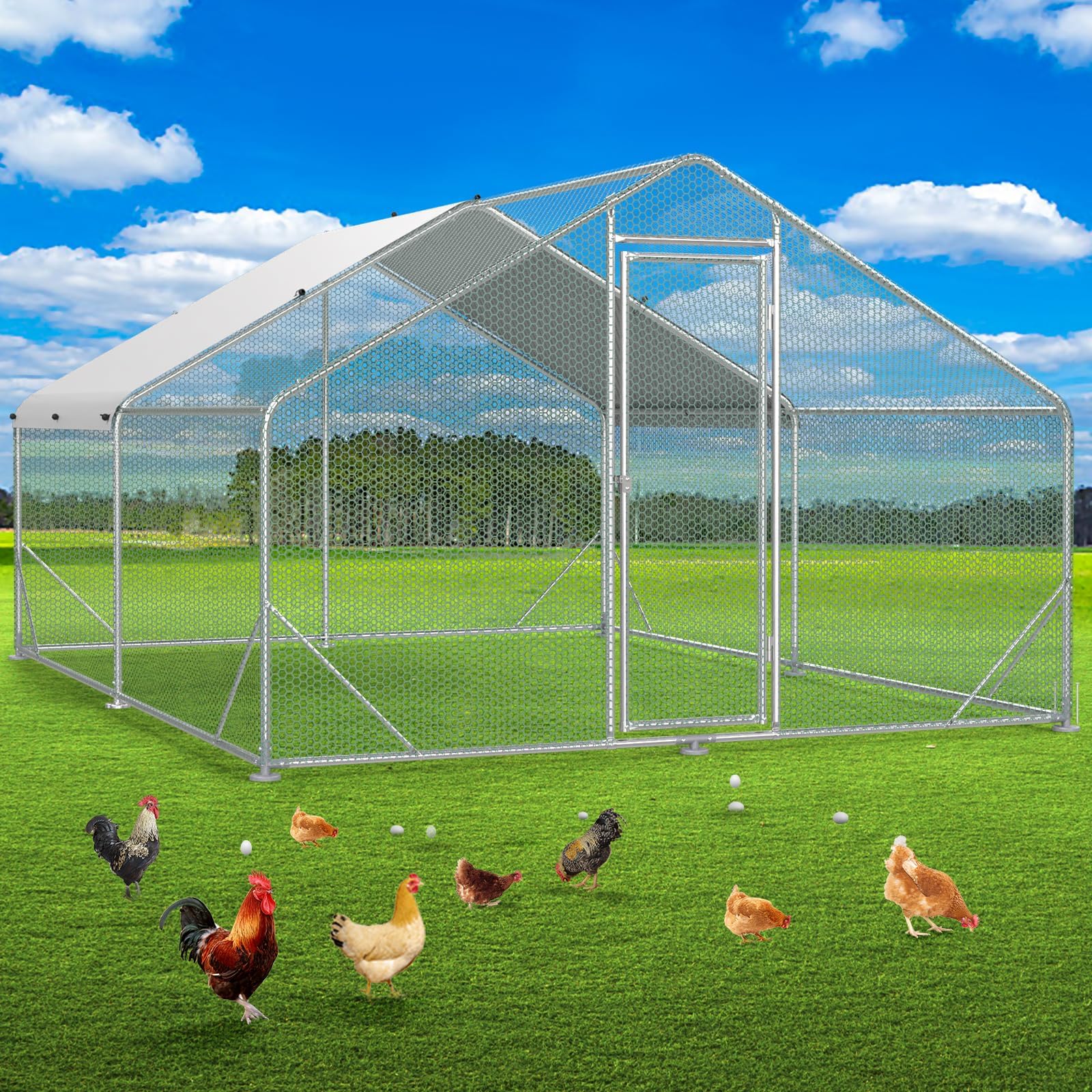 Amazon.com: Unovivy Large Metal Chicken Coop Run, Walk-in Poultry Cage ...