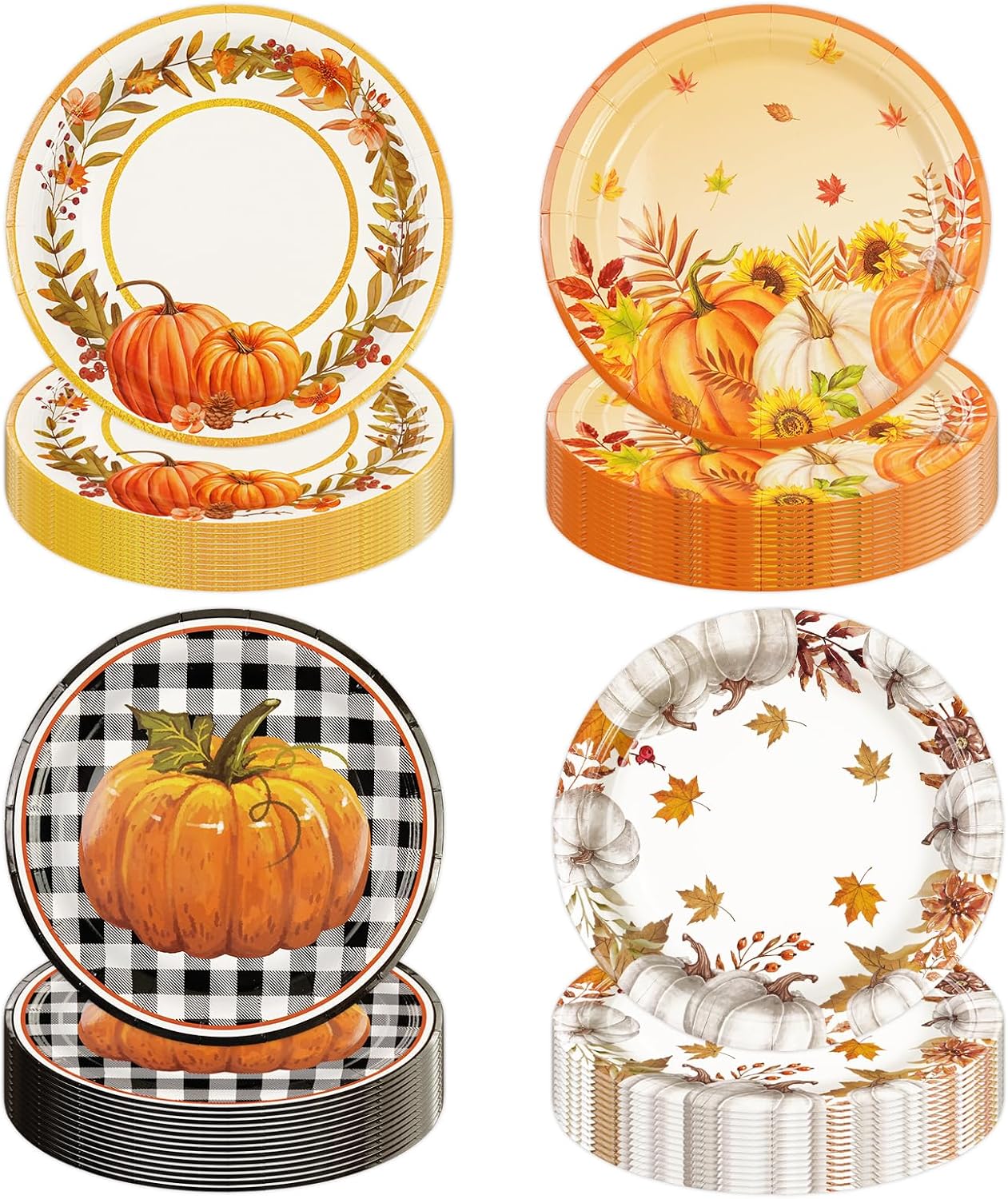 Amazon.com: 48Pcs Fall Paper Plates-Thanksgiving 7inch Pumpkin Maple ...