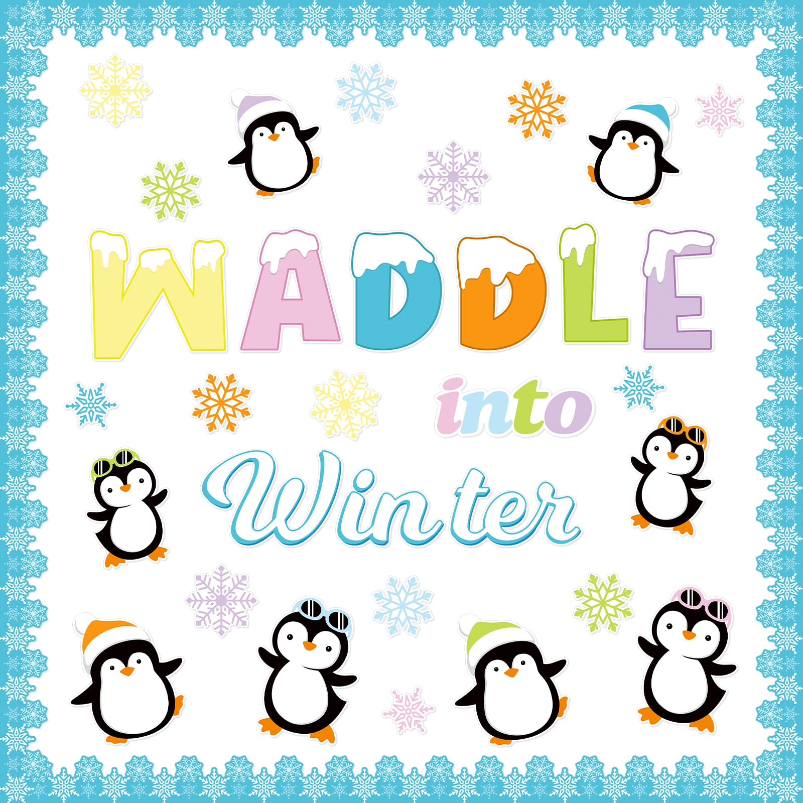 Amazon.com: Winter Bulletin Board Decorations, Waddle Into Winter ...