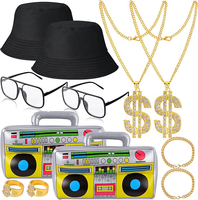 Amazon.com: YAROMO Hip Hop Costume Kit, 12 PCS 80s/ 90s Hip Hop Rapper ...