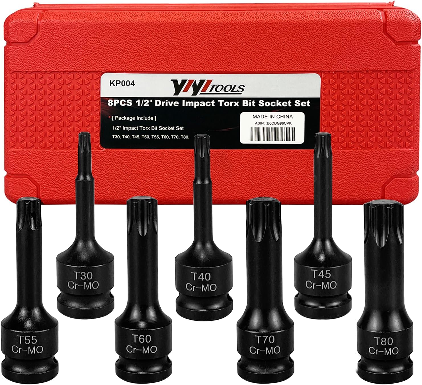 YIYITOOLS 8Pcs 1/2" Drive Impact Torx Bit Socket Set,Cr-Mo Steel，T30 ...