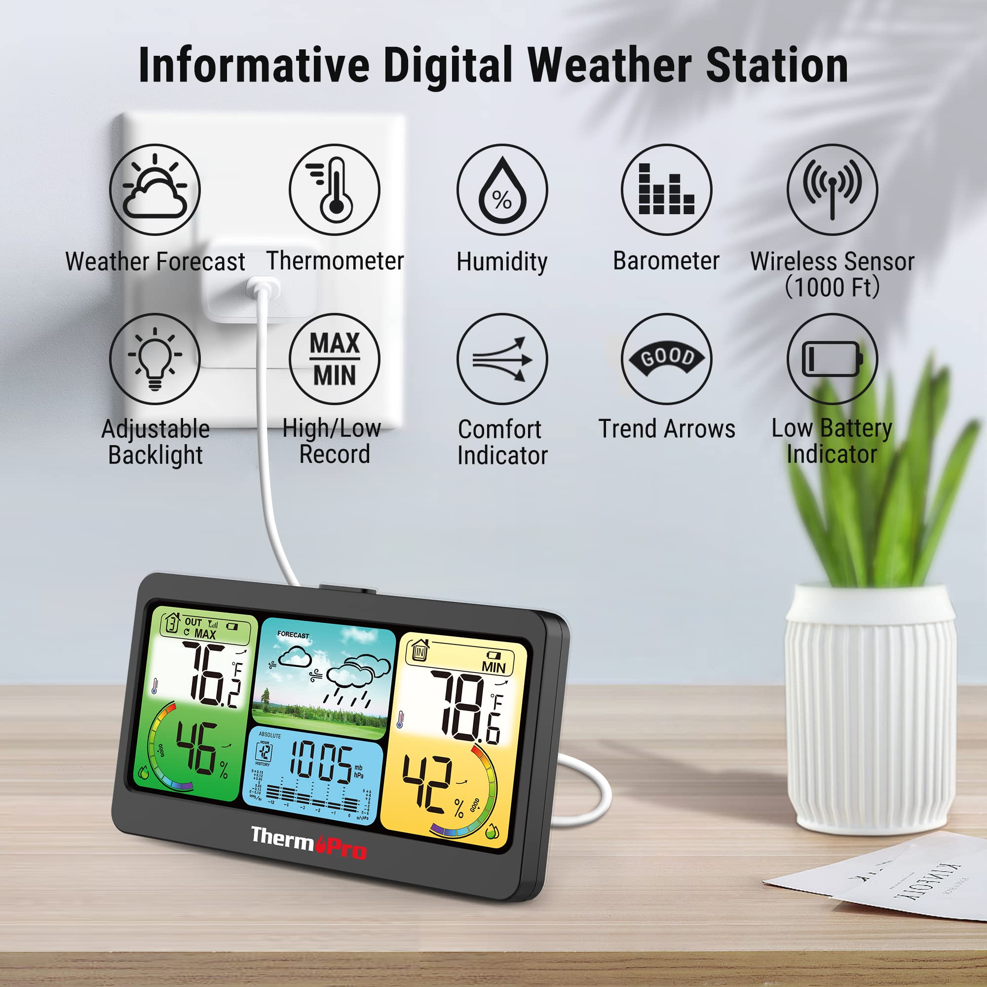 Snapklik.com : ThermoPro TP280B 1000FT Home Weather Stations Wireless ...