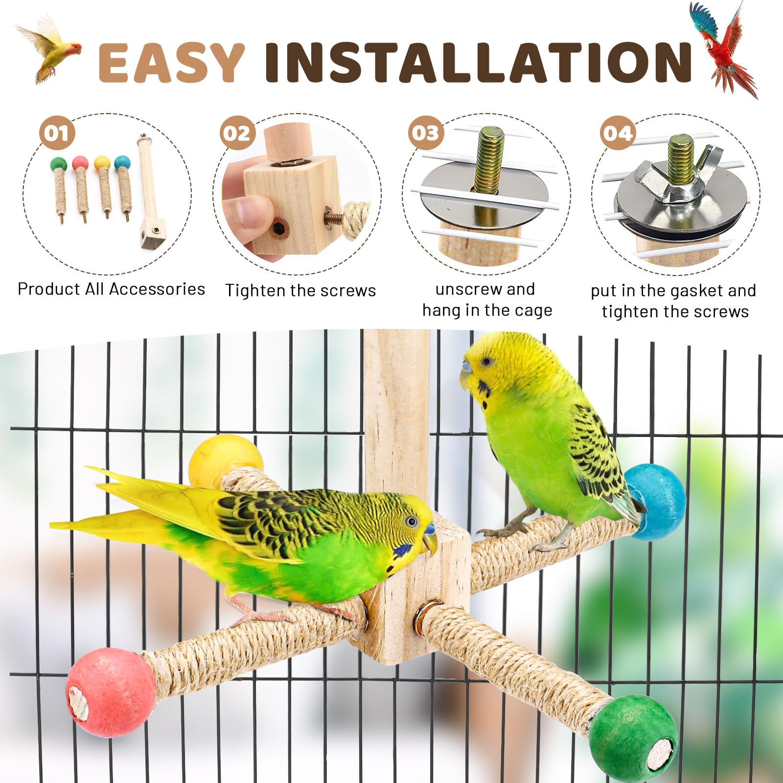 Snapklik.com : Rotating Bird Stand Perch Toy, Natural Wood Spinning ...
