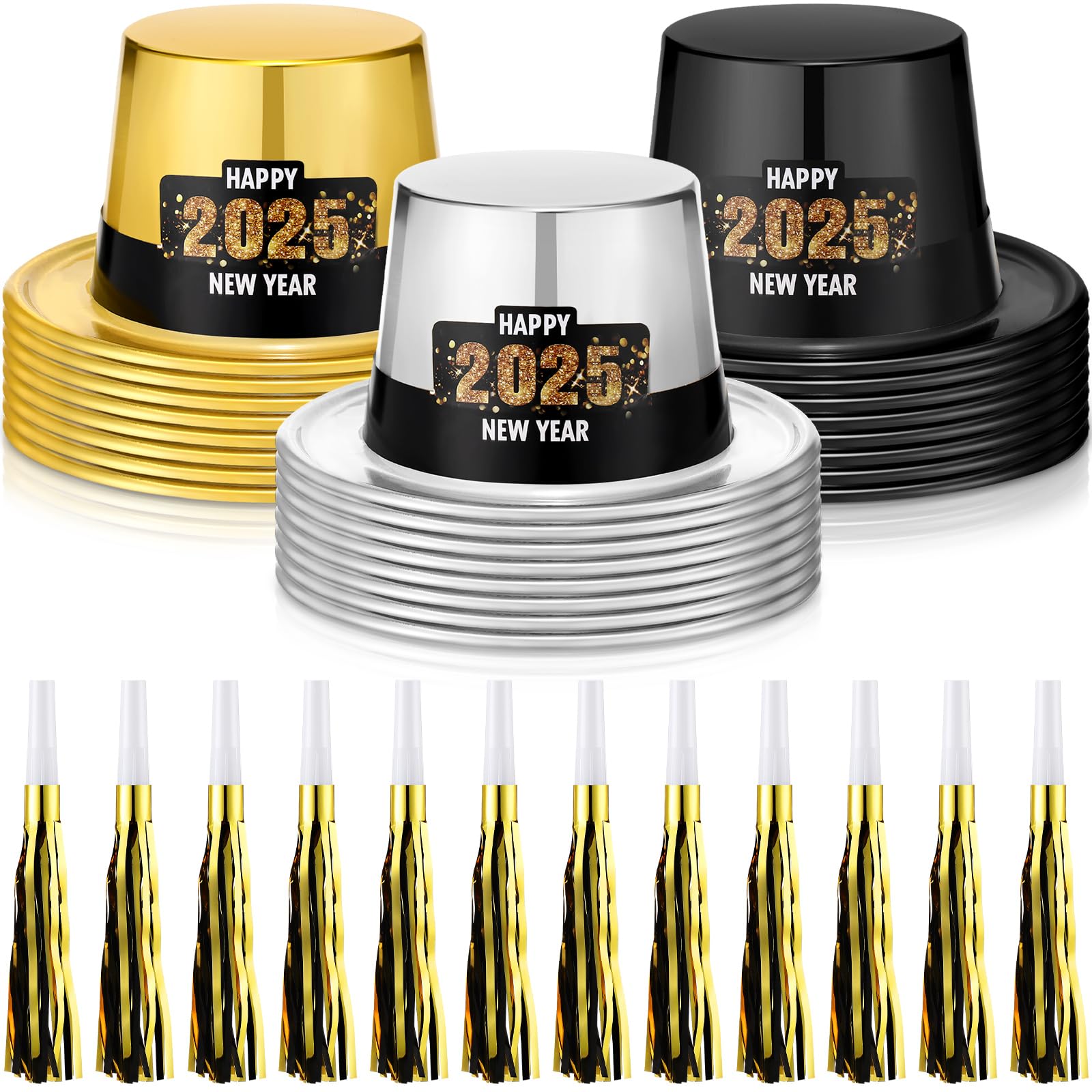 Amazon.com: Poen 48 Pcs New Years 2025 Eve Party Supplies 24 New Year ...