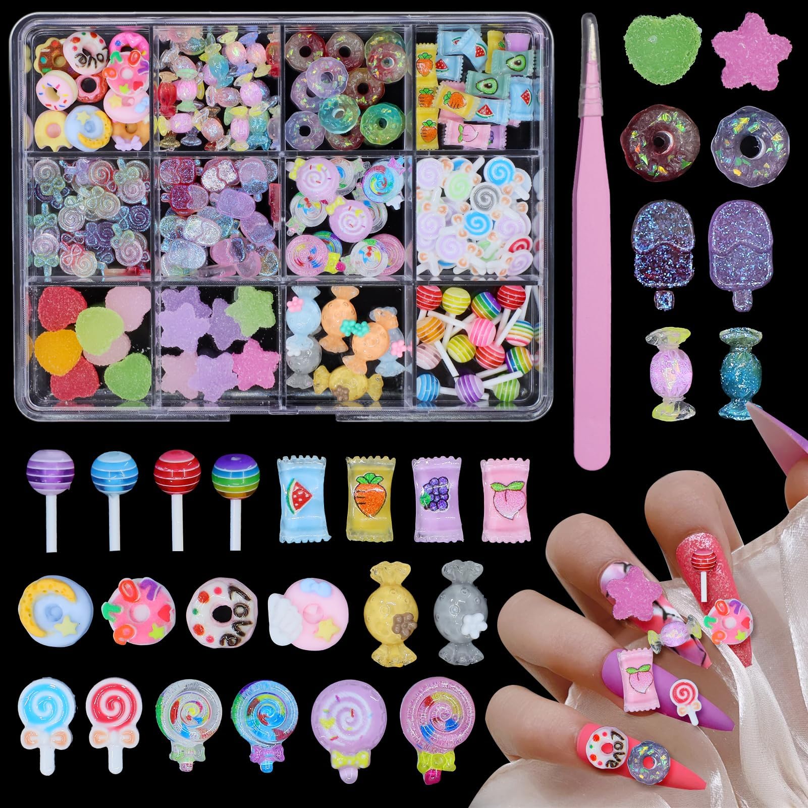 Amazon.com: 3D Candy Nail Charms, Lollipop Donuts Multi Shapes and ...