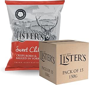 Listers Crisps- Sweet Chilli (Box of 15 x 150g Share Bags), Made in the ...