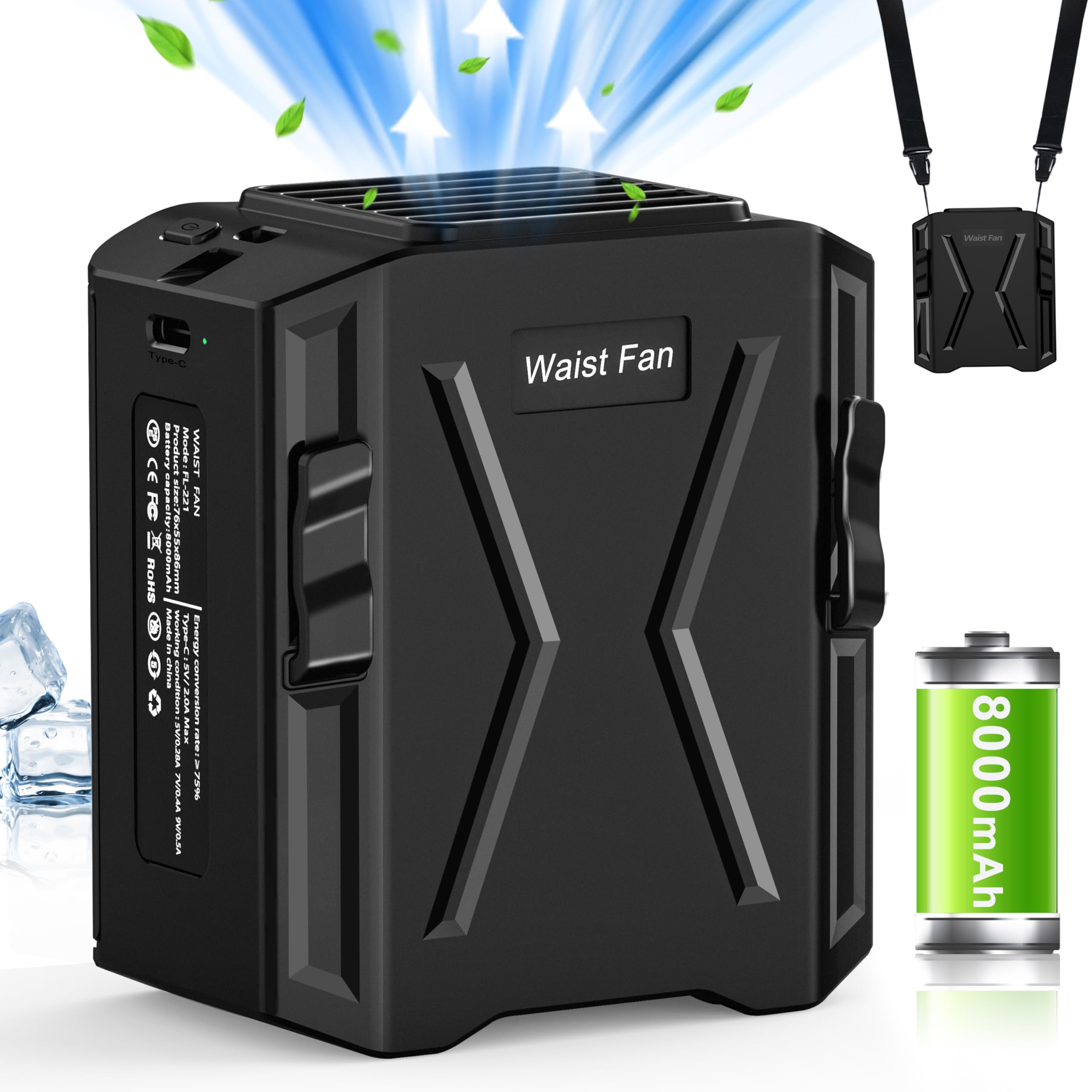 Amazon.com: AFU Portable Waist Fan 8000mAh Rechargeable Mini Waist Fan ...
