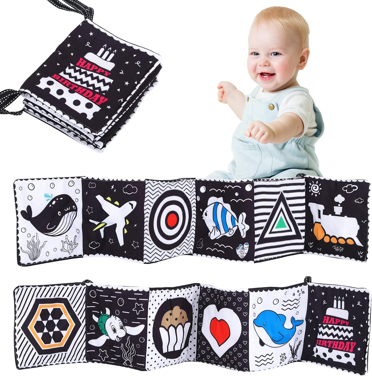 Soft Cloth Book,Baby Black and White High Contrast Foldable Soft Fabric ...