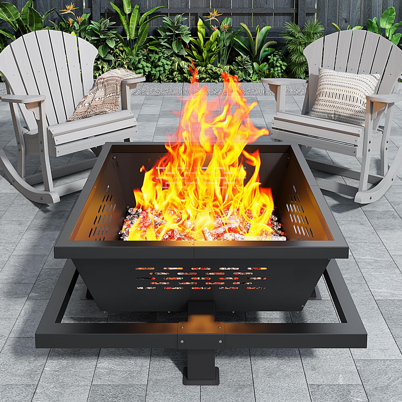 (similar) 43" Large fire Pit, Square Outdoor Fire Pit with Pocker ...