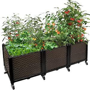 Amazon.com : Raised Beds for Gardening with Wheels 47.2"x15.7"x16.1 ...