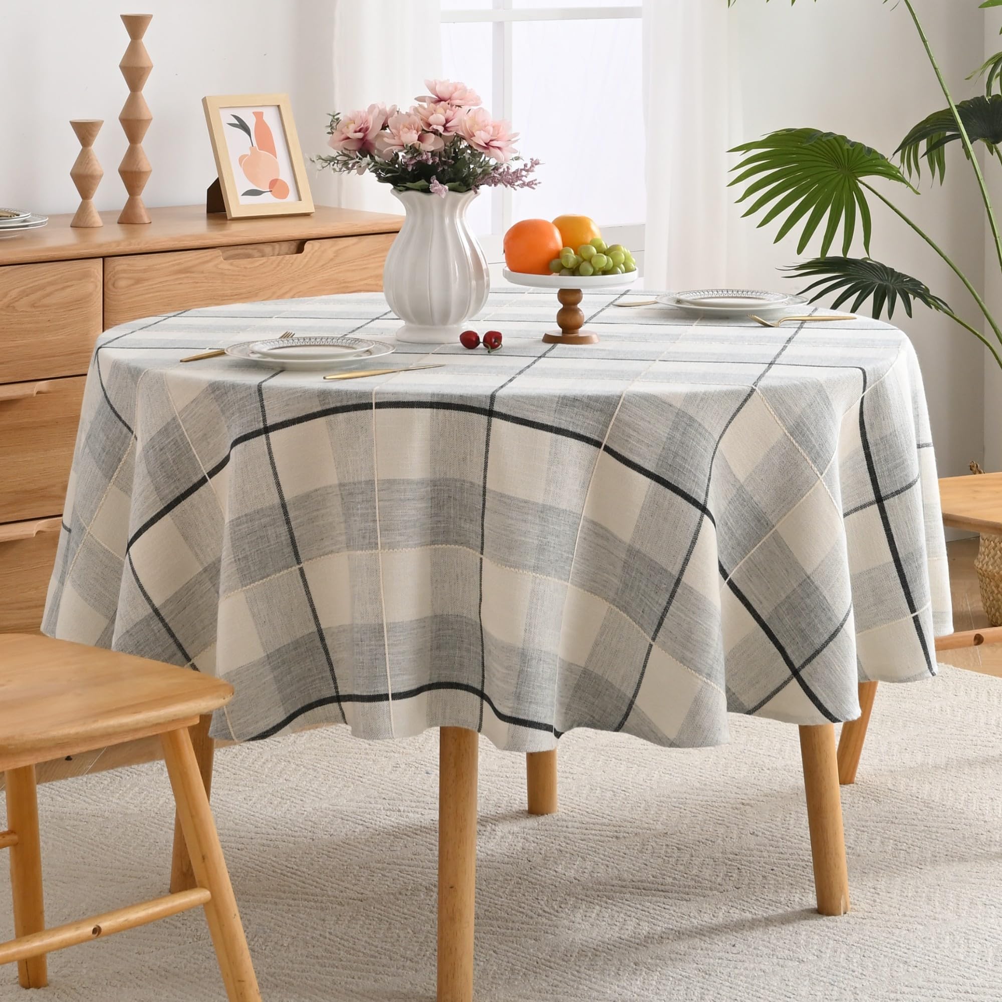 Amazon.com: Lattice Embroidery Plaid Round Tablecloth, Heavy Duty ...