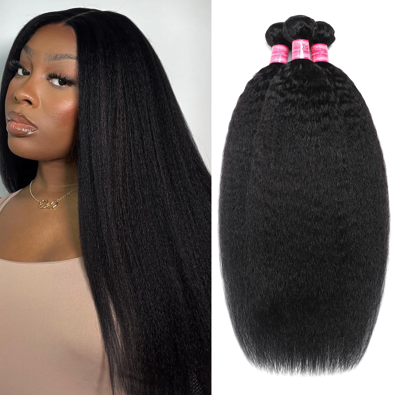 Amazon.com : 12A Human Hair Bundles 14 16 18 Inch Kinky Straight Bundles 100% Unprocessed ...