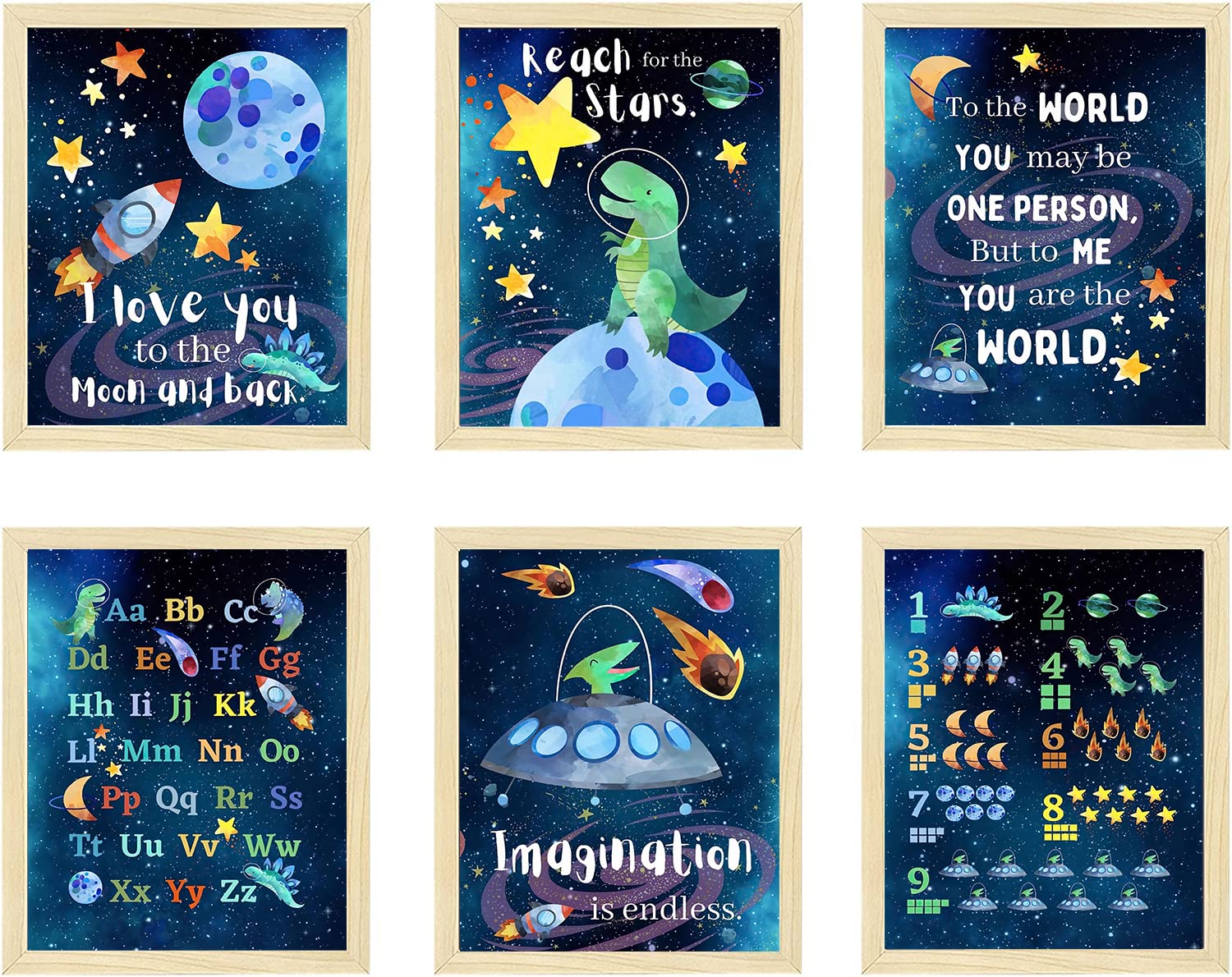Amazon.com: Dinosaur Outer Space Education Number Alphabet Posters Wall ...