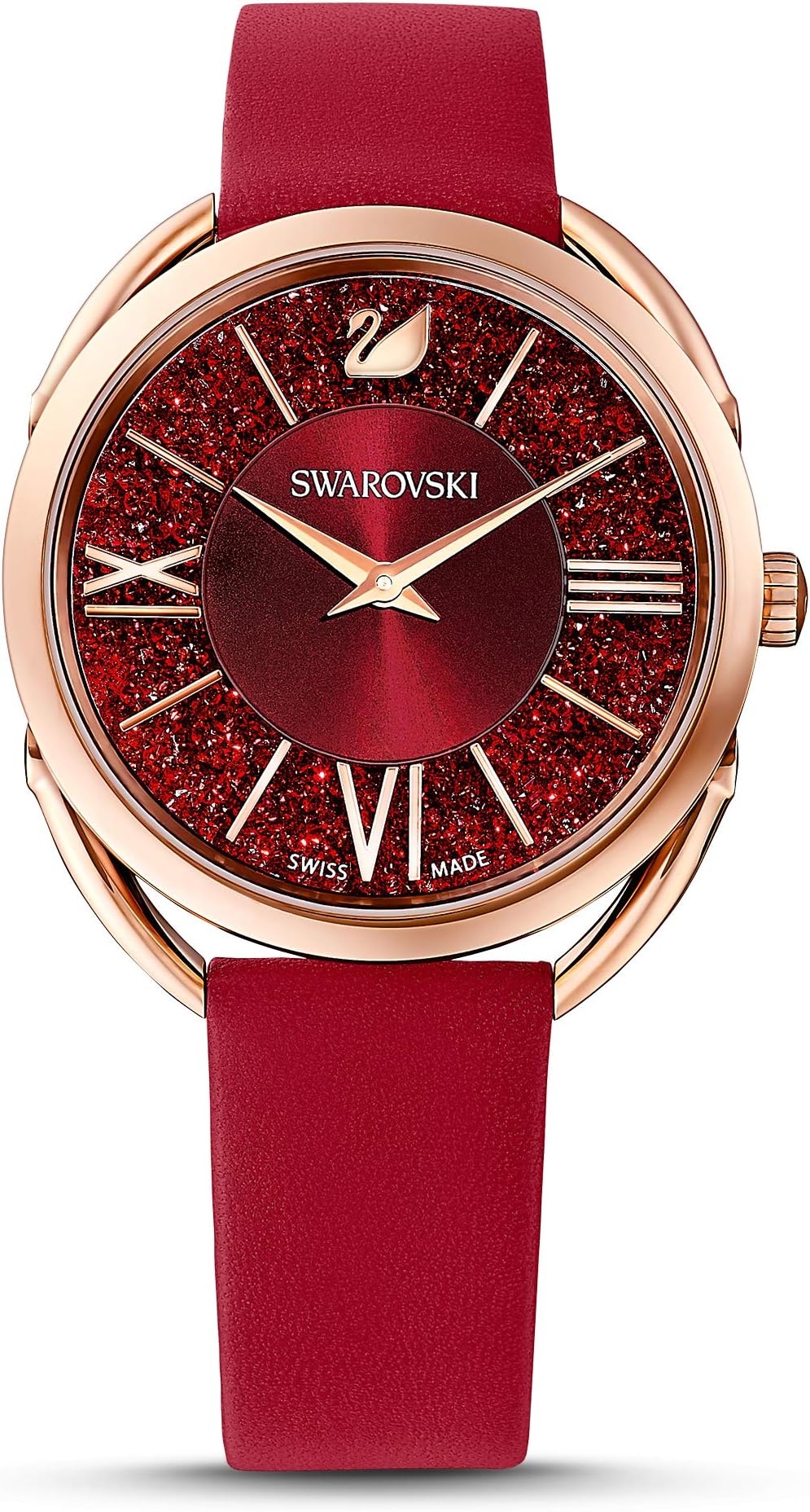 Swarovski Crystalline Glam Watch, Leather Strap, Red, Rose-Gold Tone ...
