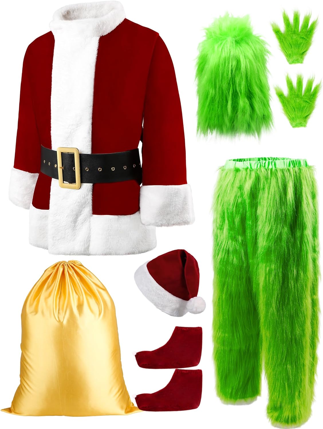Amazon.com: Mannice Christmas Green Santa Costume Adult, 8PCS Green ...
