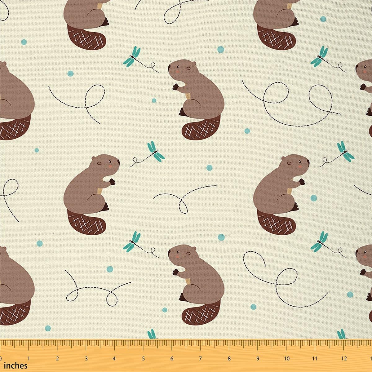 Cartoon Beaver Fabric by The Yard - Cute Canadian Wild Animal ...