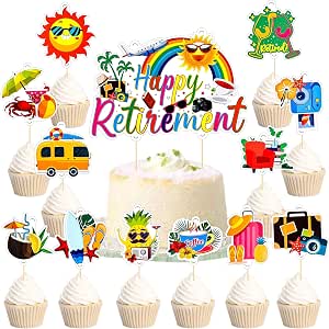 Amazon.com: HOWAF 25 Pcs Hawaiian Retirement Cake Toppers, Retirement ...