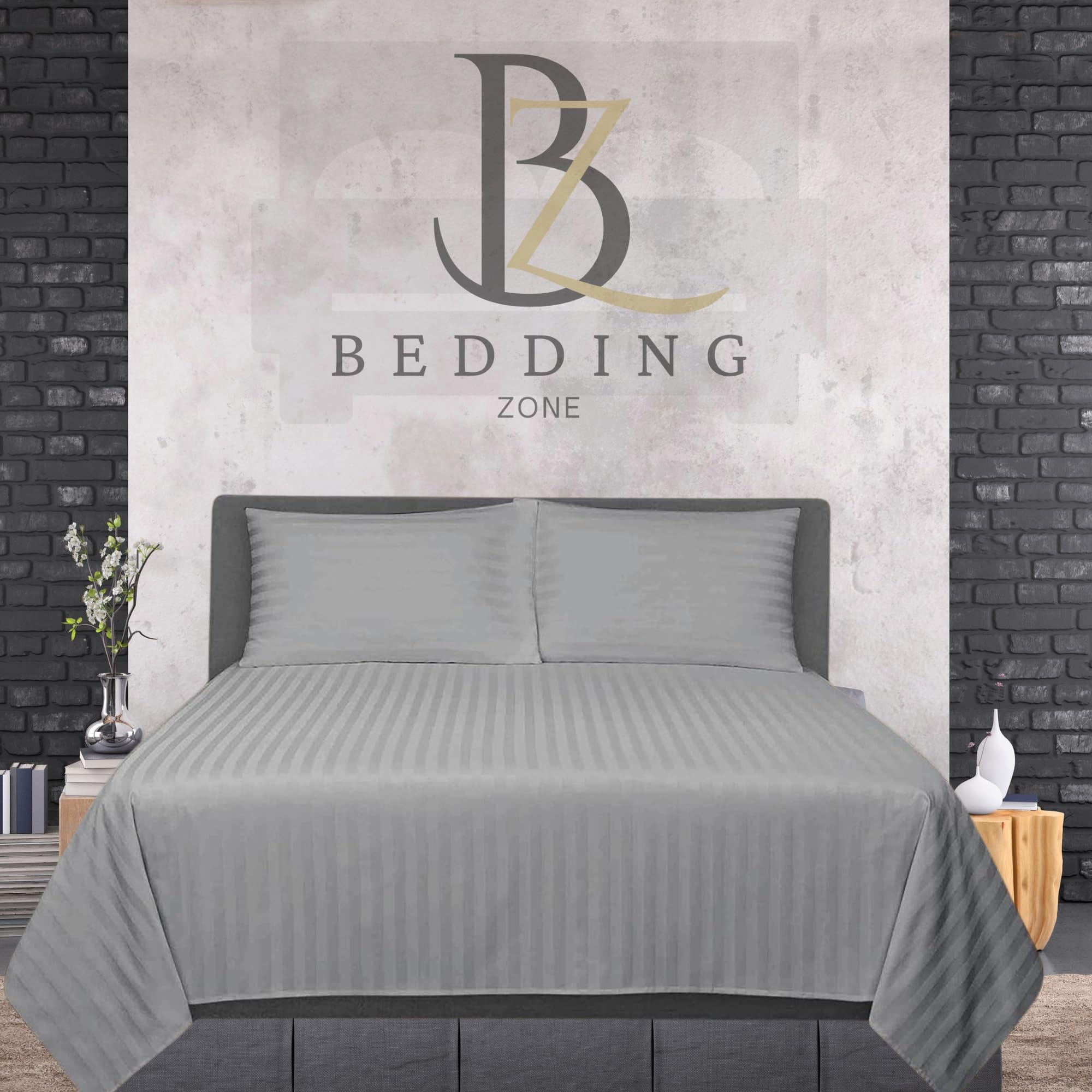 BEDDING ZONE - King Bed Sheet 3pcs Set, 100% MICROFIBER Sateen 1cm ...