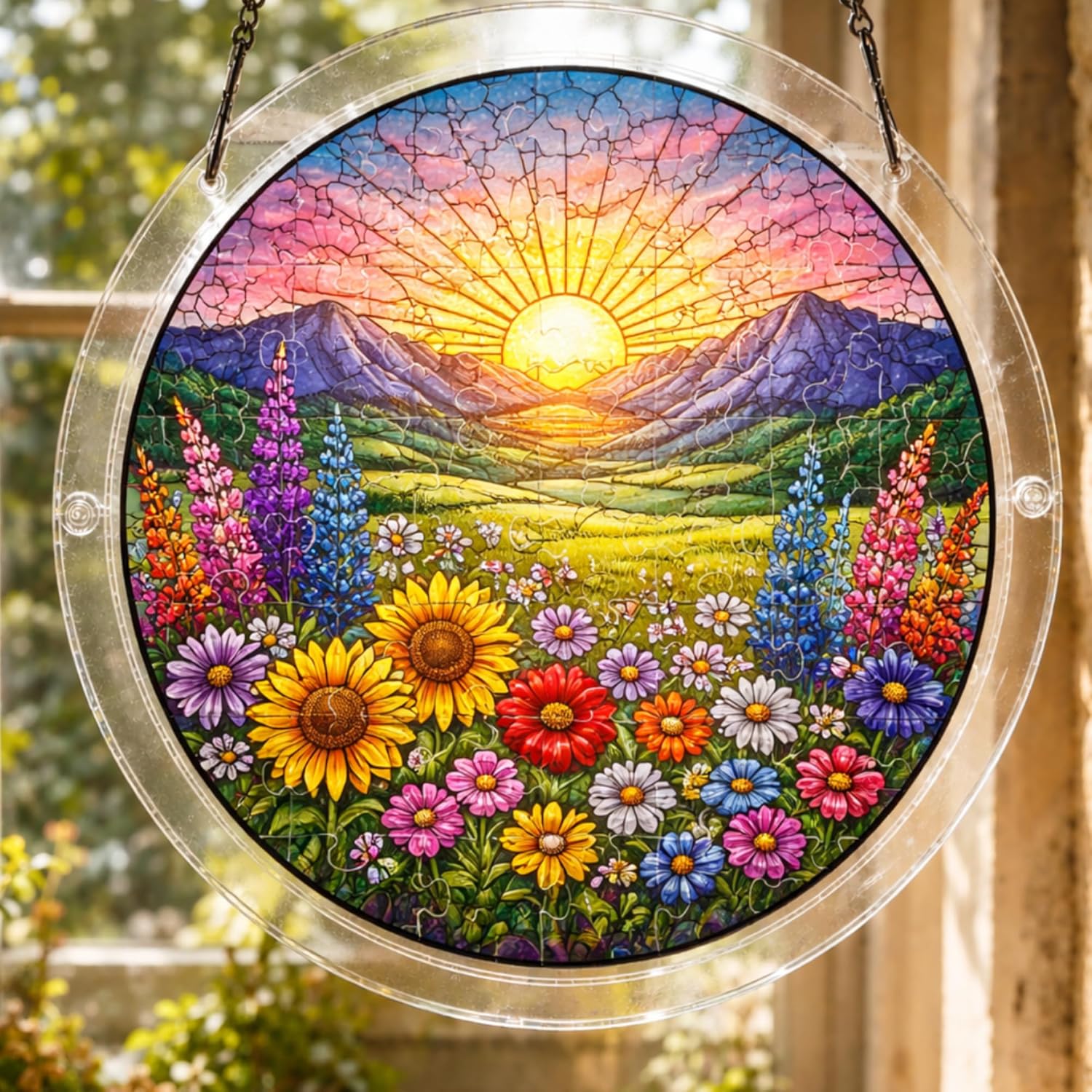 Amazon.com: VoidGleamDecor Wildflower Meadow Sunrise Acrylic Suncatcher ...