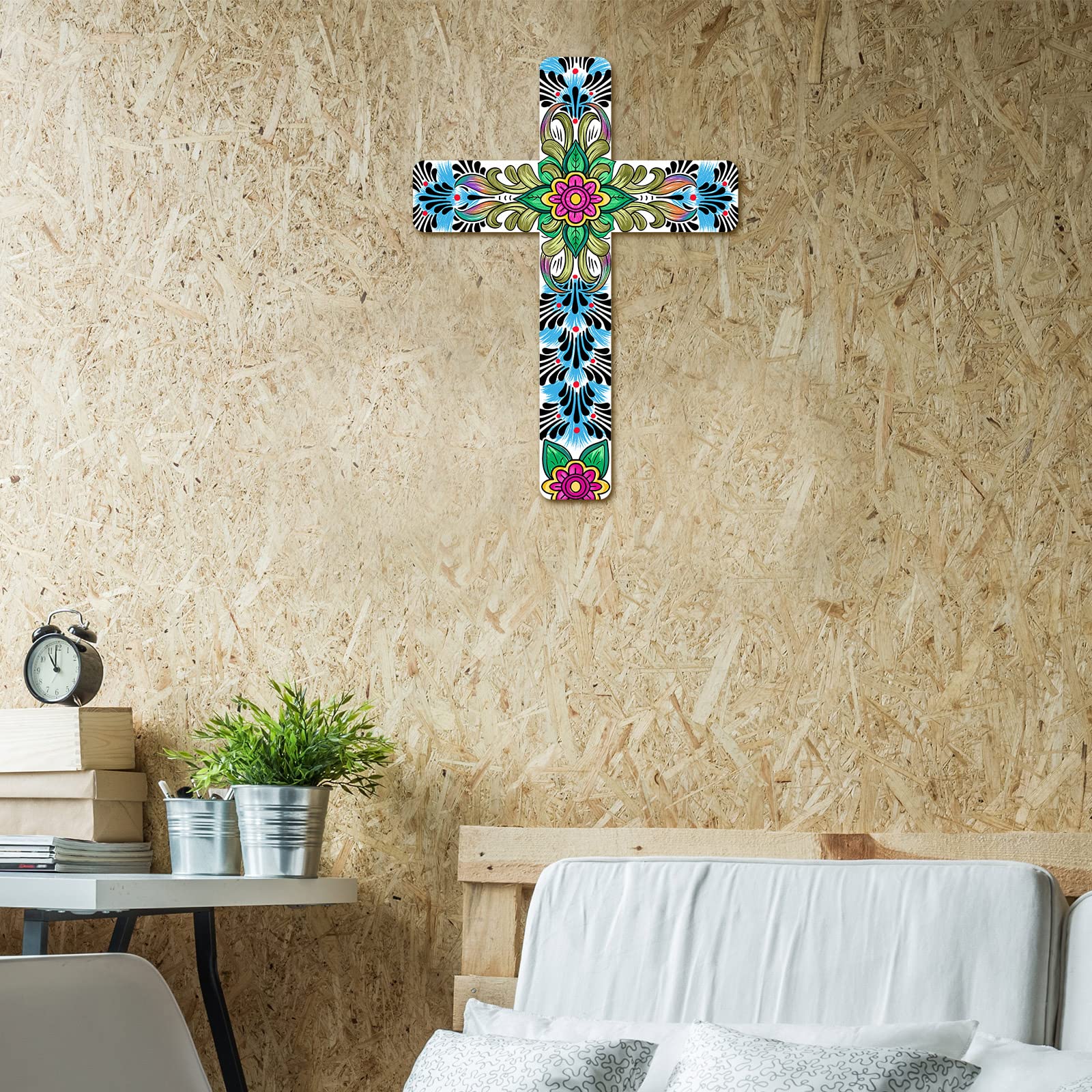 Floral Cross Wall Decor Hand Painted Decorative Inspirational Wooden ...