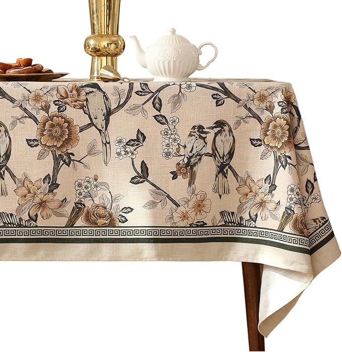 Amazon.com: ISAENNE Designer Vintage Linen Extra Long Tablecloth ...