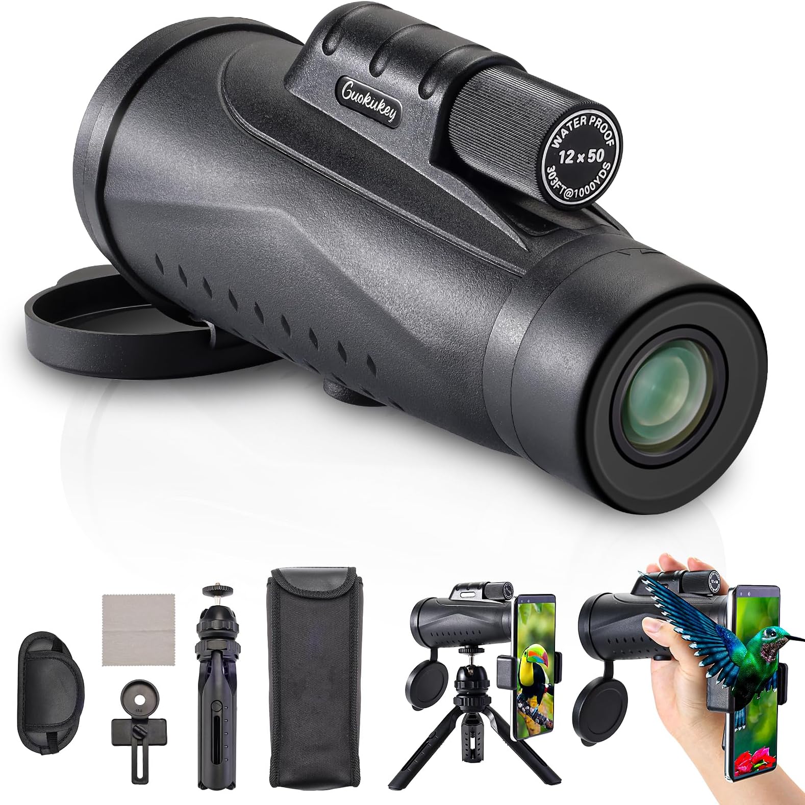 Makerfire 12x50 Monocular Telescope for Adults and Kids, High Powered ...