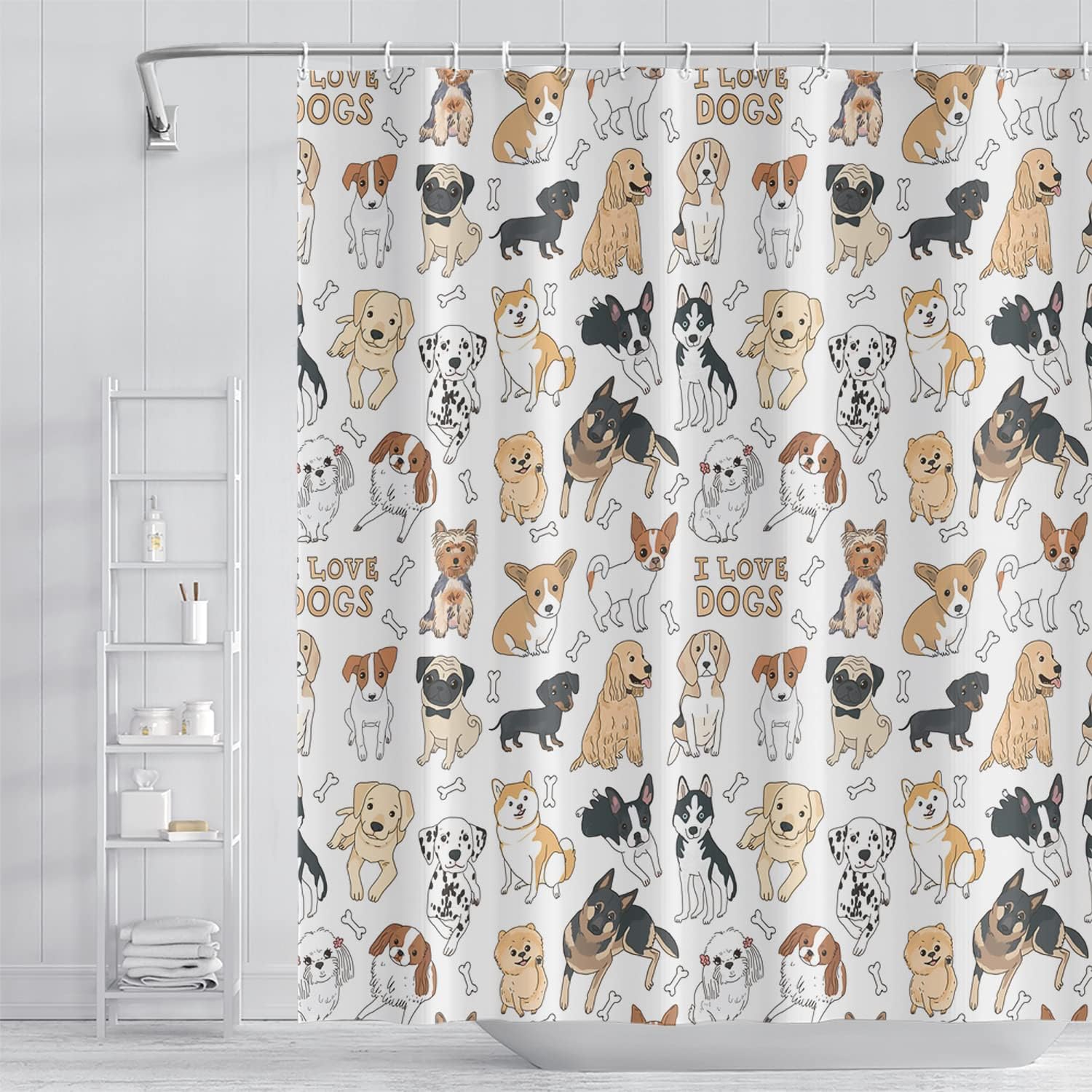 Amazon.com: AO blare Cute Dog Shower Curtain Dog Puppy Polyester Fabric ...