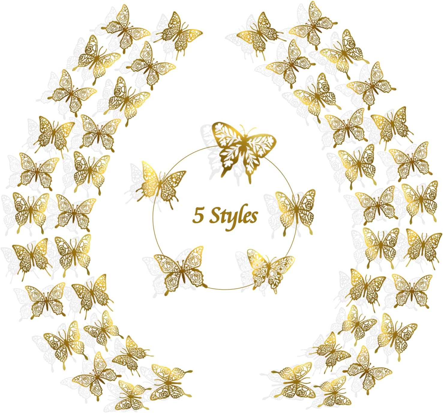 Amazon.com: iinuu Gold Butterfly Wall Decor Stickers, 60pcs Golden ...