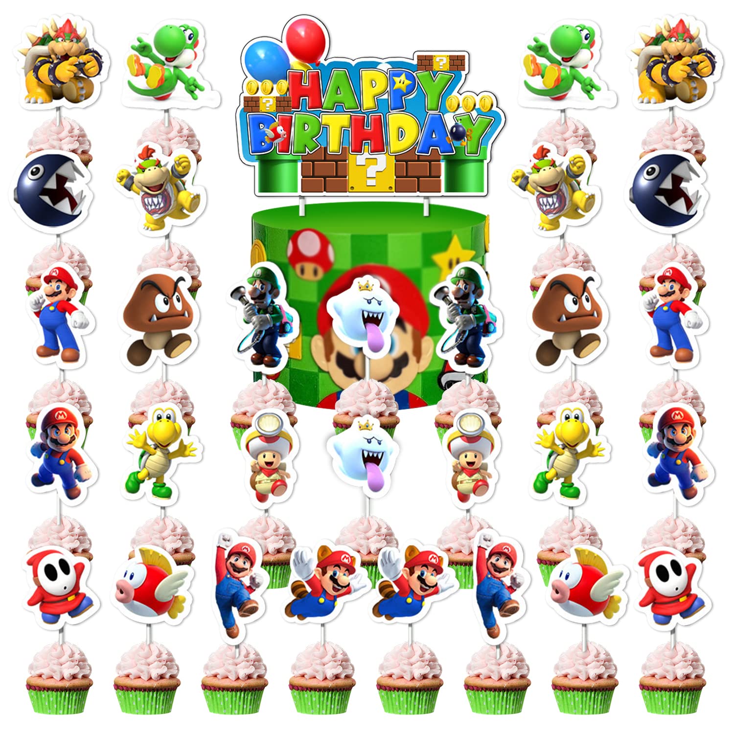 Buy 32PCS Kawaii Cake Topper Anime Cupcake Toppers Cute Cartoon Happy ...