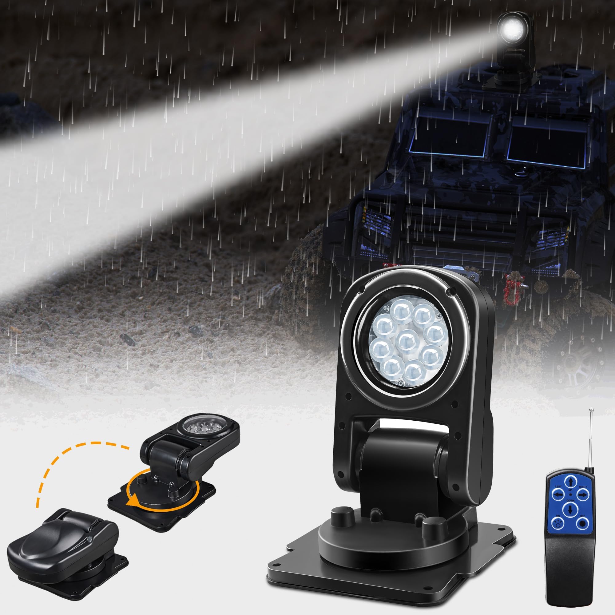 Amazon.com: Remote LED Spot Lights for Trucks, Auto-Return 360 Rotating ...