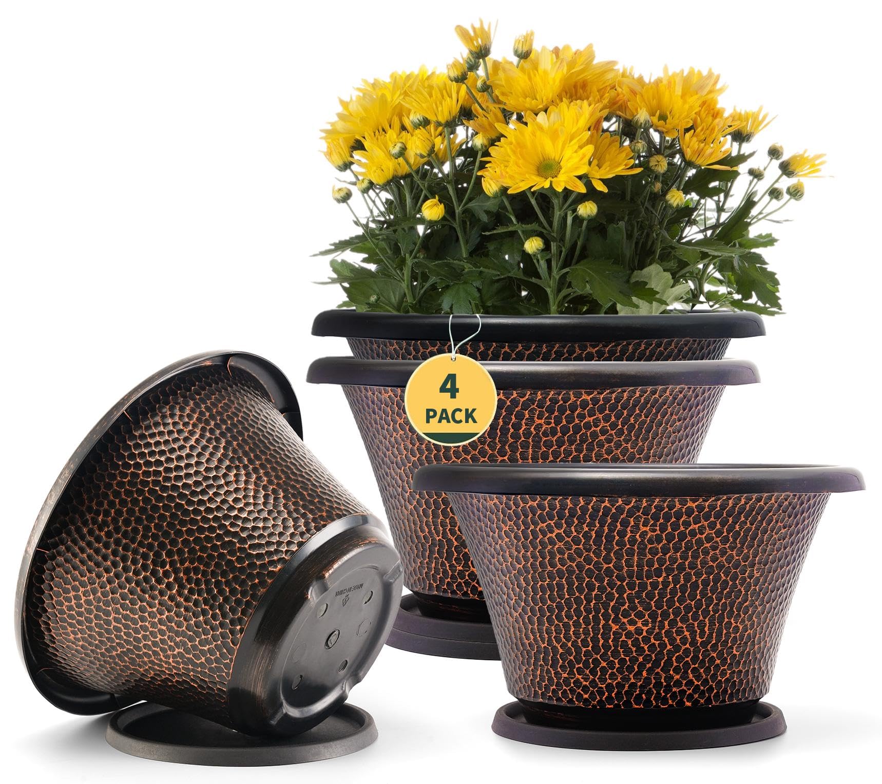 Amazon.com : Quarut 12 Inch Pots for Plants,4 Pack Large Flower Pots ...