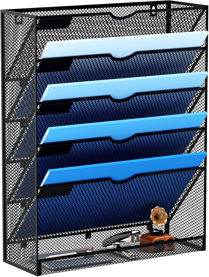 GDINDINFAN Hanging Wall File Organizer 6 Tier Wall Mounted Mail Paper ...