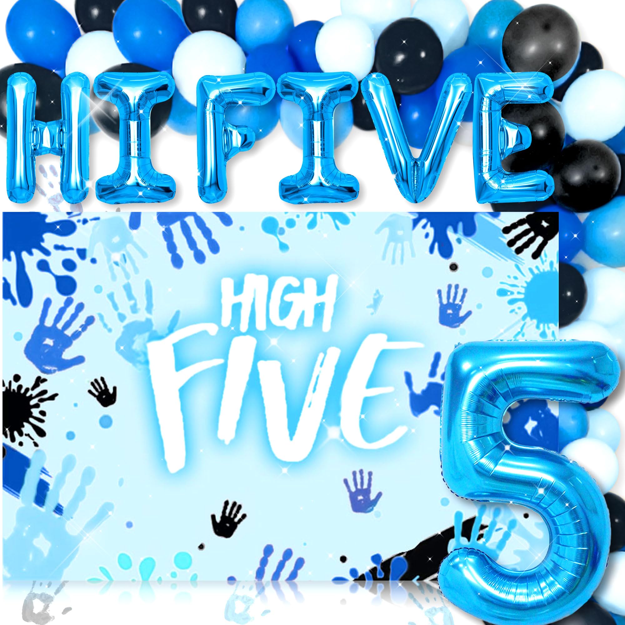 Blue Hi Five Birthday Party Decorations 5th Birthday Party Decorations Boys Balloons High Five ...