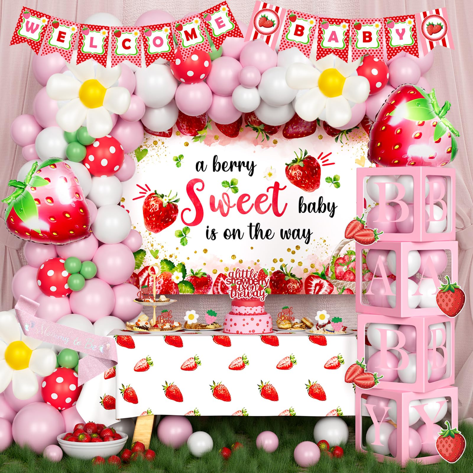 Amazon.com: 152 PCs Strawberry Baby Shower Decorations Girl, Fiesec A ...