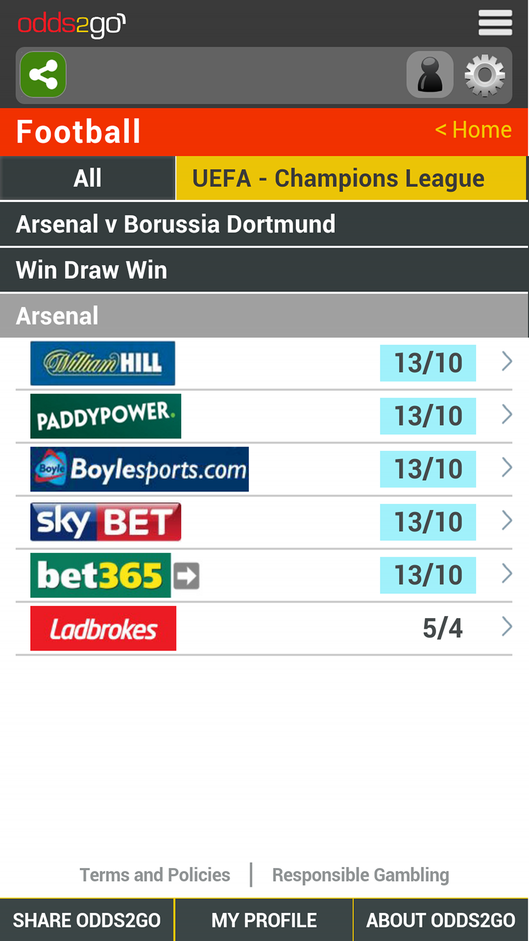Odds2Go Odds Comparison - App on Amazon Appstore