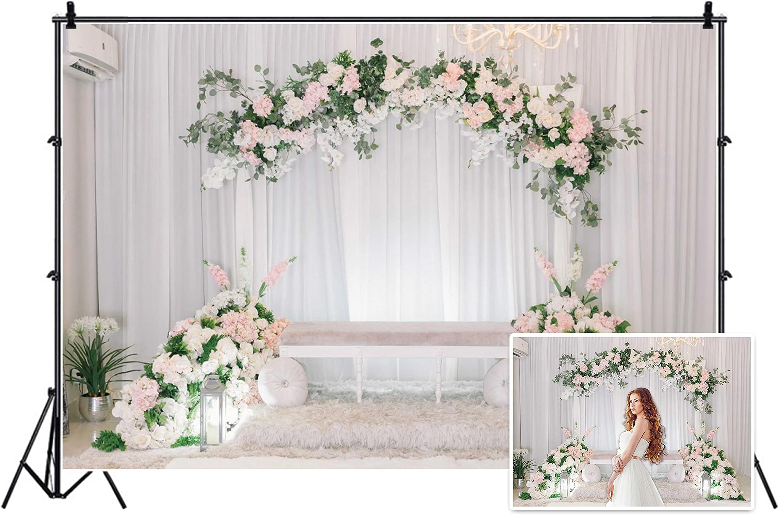 Amazon.com : Yeele 7x5ft Indoor Wedding Backdrop Pink Flower White ...