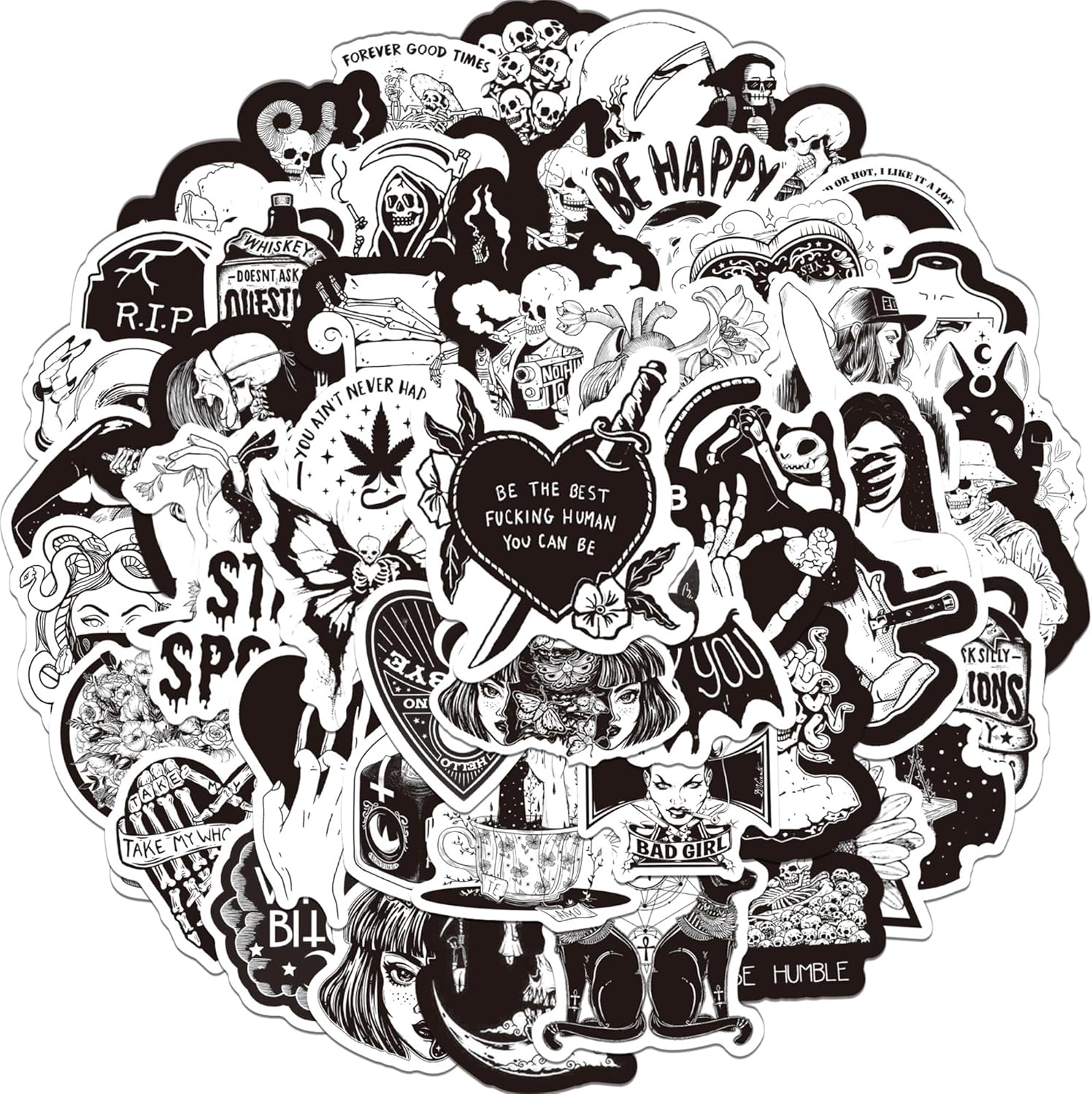 Amazon.com: Famnaer 100PCs Gothic Stickers, Black & White Goth Skeleton ...