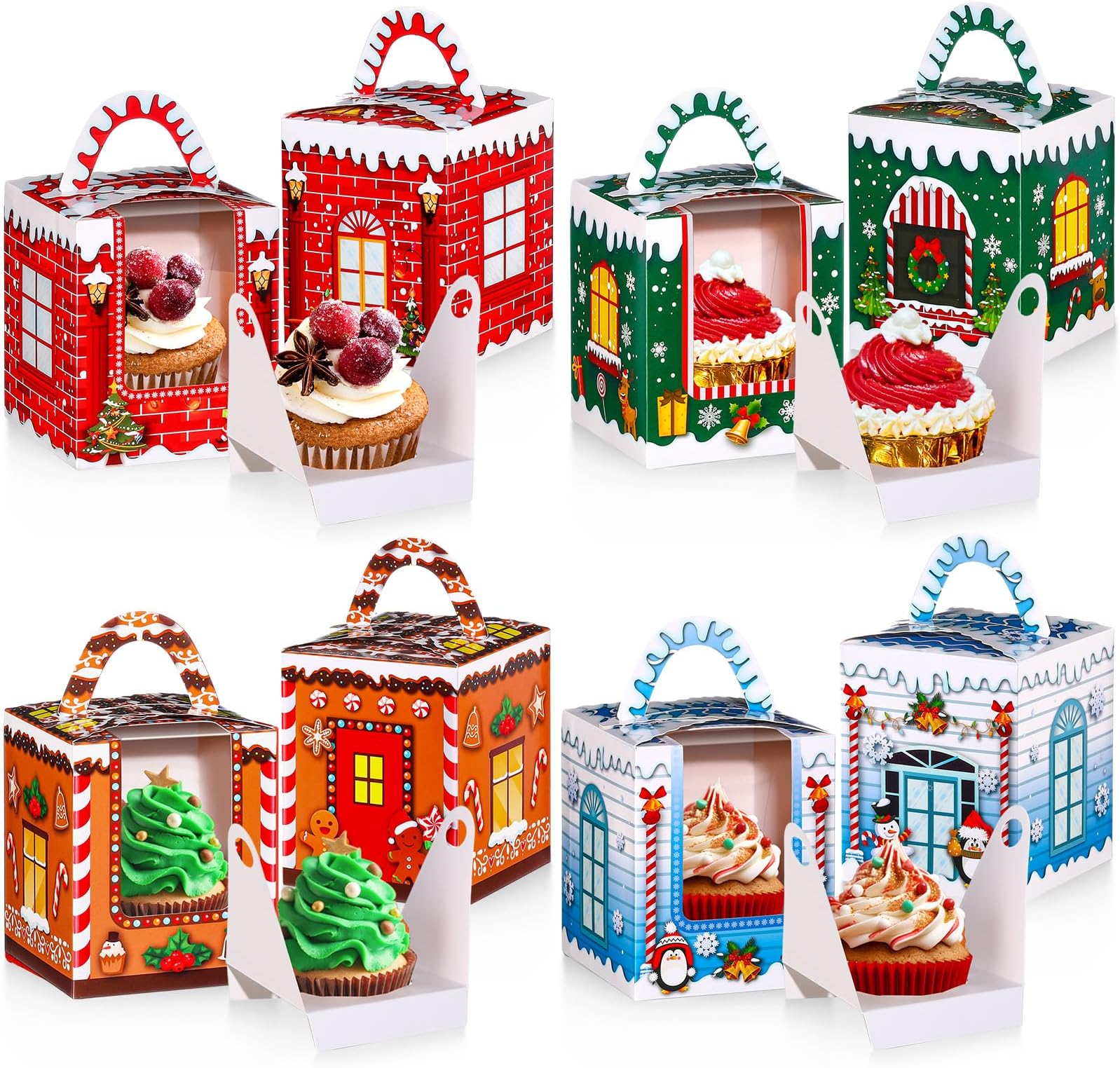 Amazon.com: Qeeenar 100 Pcs Christmas Individual Cupcake Boxes 3.94 ...