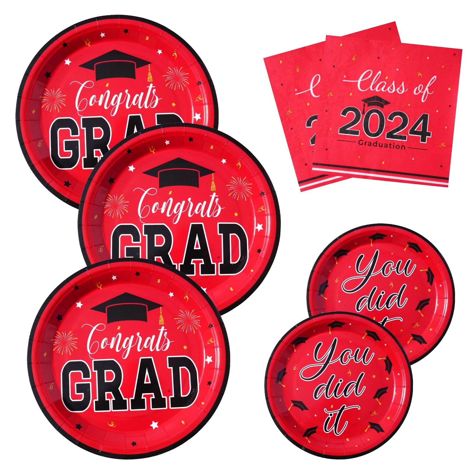 Snapklik.com : Graduation Plates And Napkins Class Of 2024 Red And ...