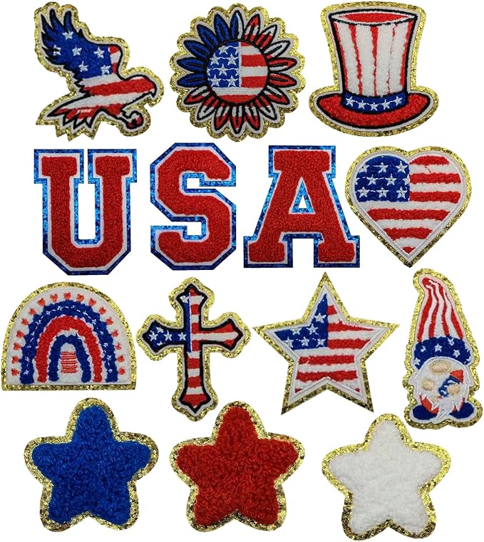 Amazon.com: SOFWFOS 14PCS Patriotic Chenille Patches American Flag ...