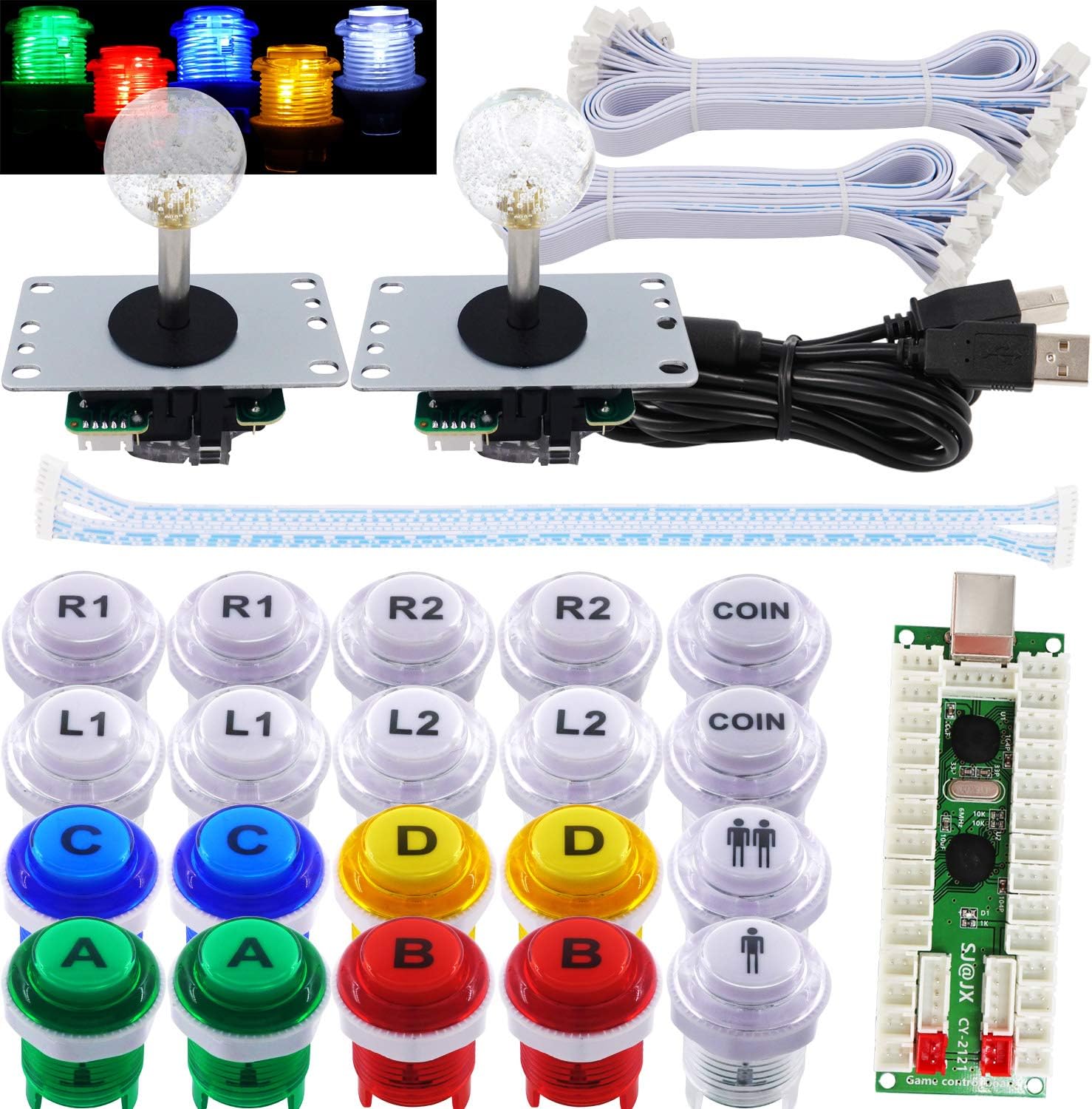 Amazon.com: SJ@JX 2 Player Arcade Game LED DIY Kit LED Button Zero Delay USB Encoder Mechanical ...