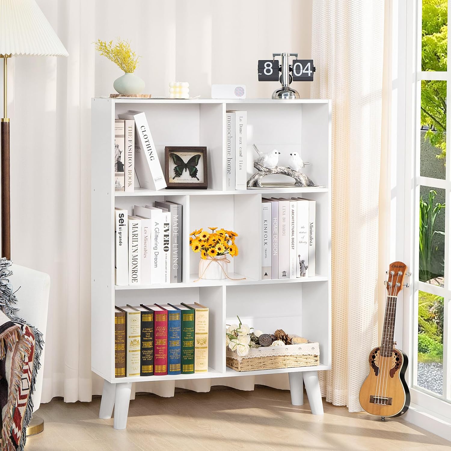 Amazon.com: YUFAM Shallow Bookshelf with Legs, 4 Tier Standing Book ...