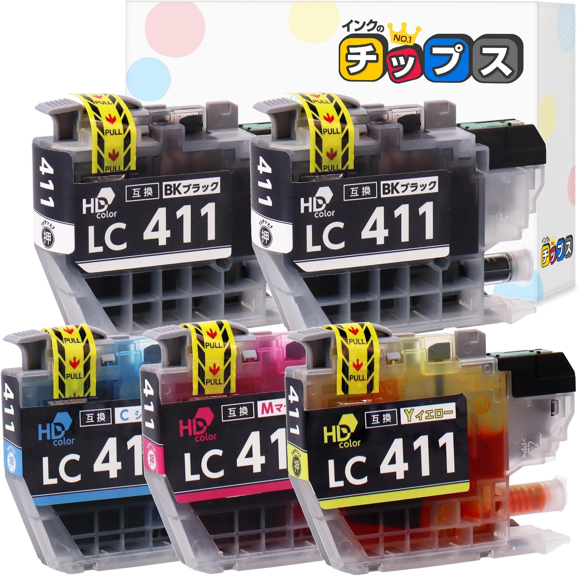 Amazon.co.jp: 【インクのチップス】 ブラザー (brother) 用 LC411 4色セット + ブラック1本 互換インクカートリッジ 対応機種 : DCP-J526N DCP ...