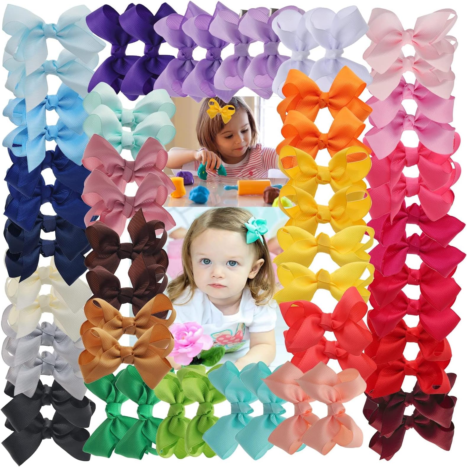 Amazon.com: BowiClips 60 Pieces Hair Bows for Girls Clips Grosgrain ...