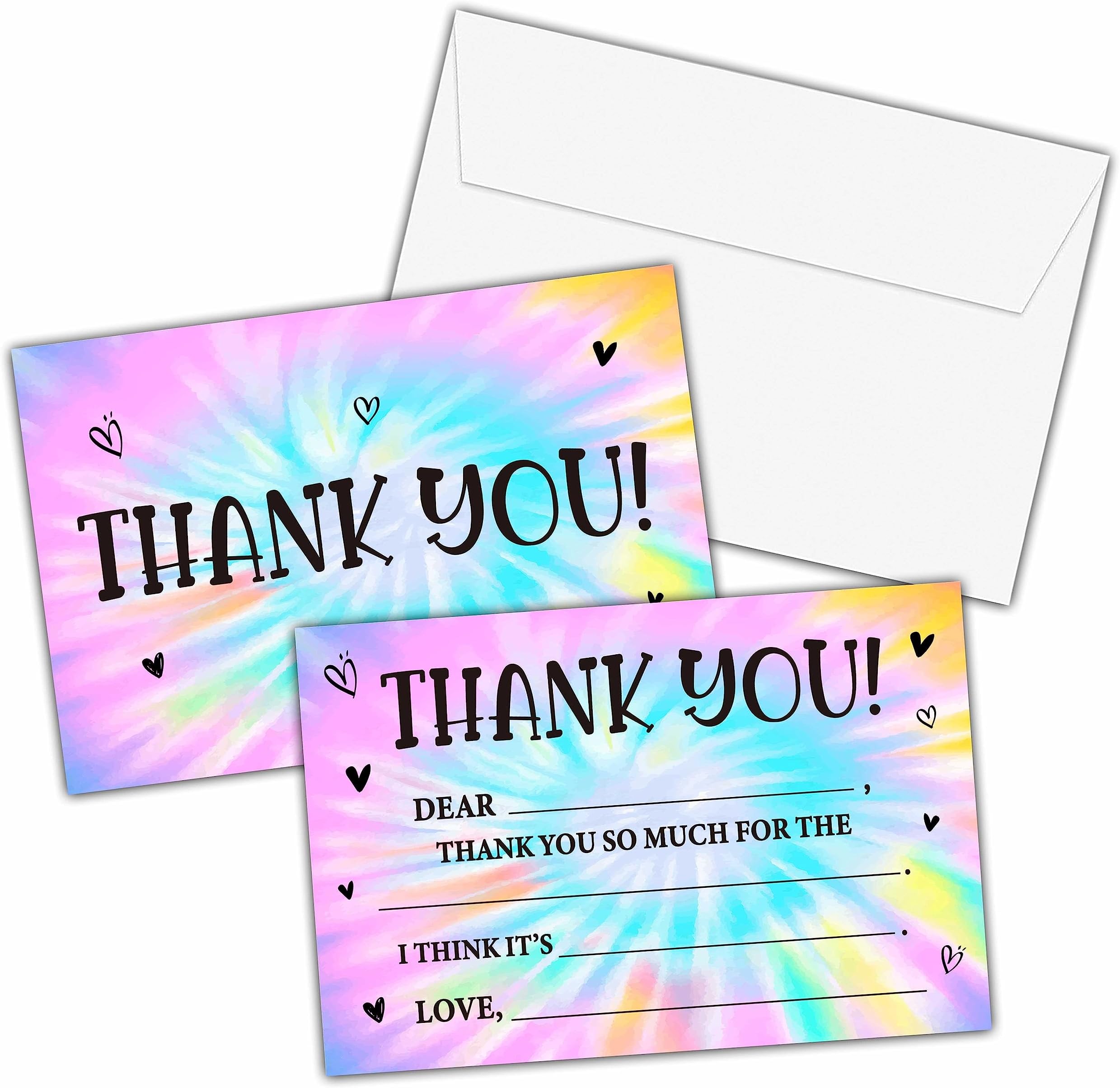 Amazon.com : KFNER Tie Dye Thank You Cards, Rainbow Tie Dye Fill In The ...