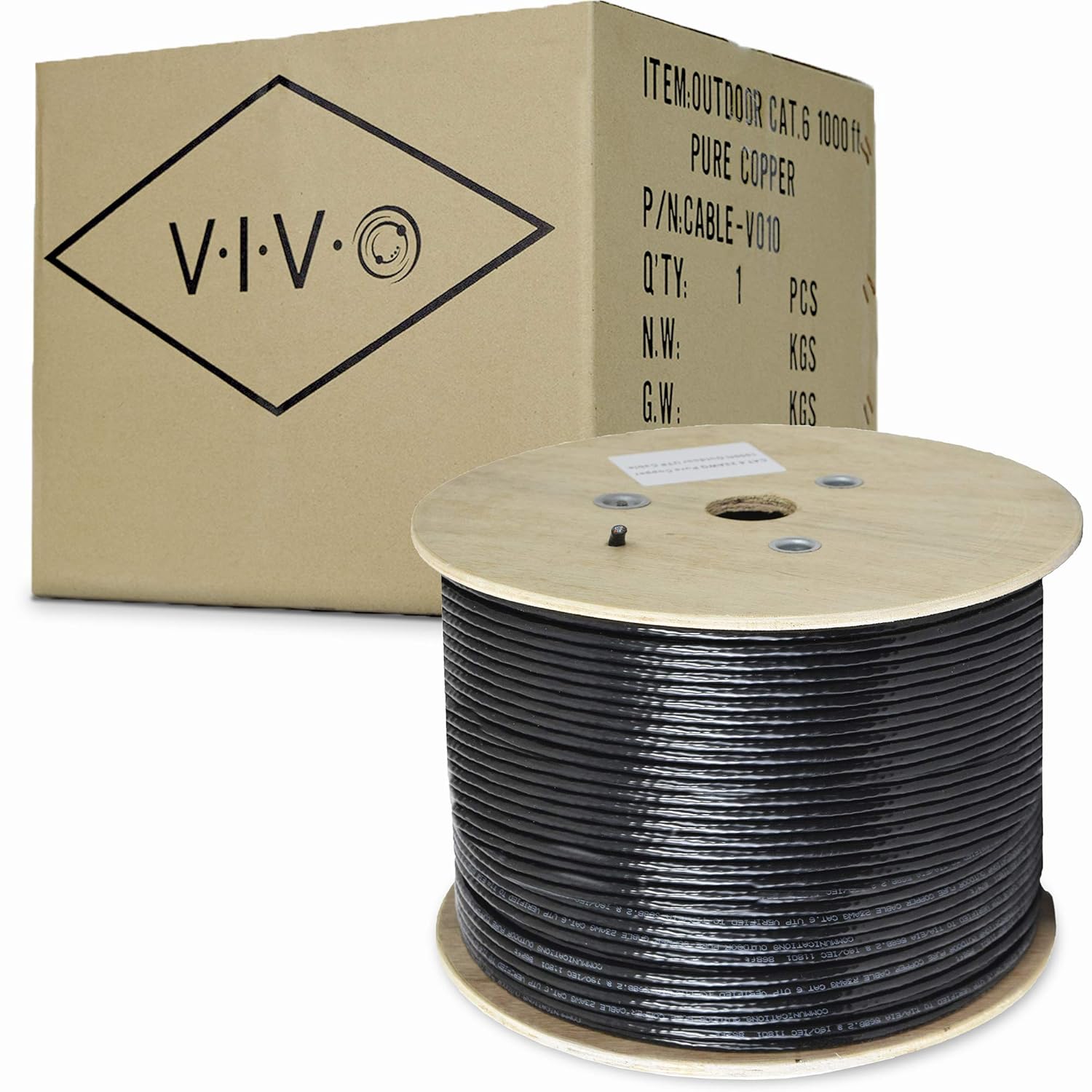 VIVO Black 305m Bulk Cat6, Full Copper Ethernet Cable, 23 AWG, Cat-6 ...